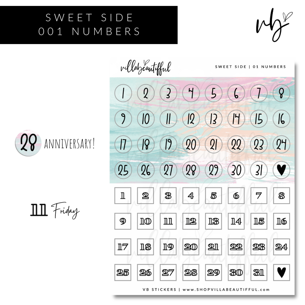 Sticker Sheet | Sweet Side 01 Numbers – villabeauTIFFul